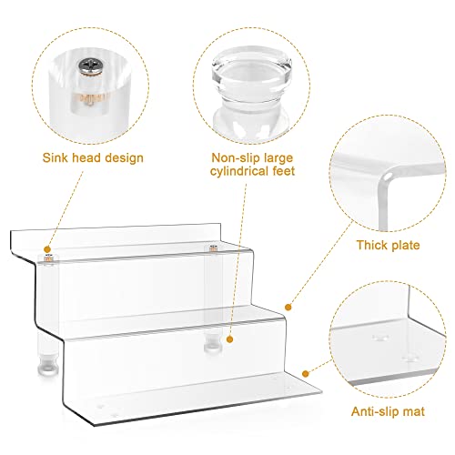 Mocoosy Acrylic Riser Display Shelf, 3 Tier Display Riser Stand for Amiibo Funko POP Figures, Tiered Clear Acrylic Risers for Display, Step Small Cupcake Stand Perfume Organizer and Storage