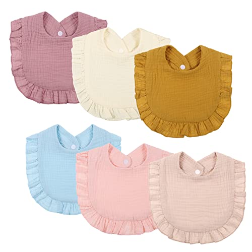 QUEEN KING 6 Pack Baby Bibs, Muslin Bandana Drool Bibs for Boys Girls, Adjustable Soft & Absorbent lace Feeding Bibs for Teething and Drooling Multi-Use Scarf Bibs