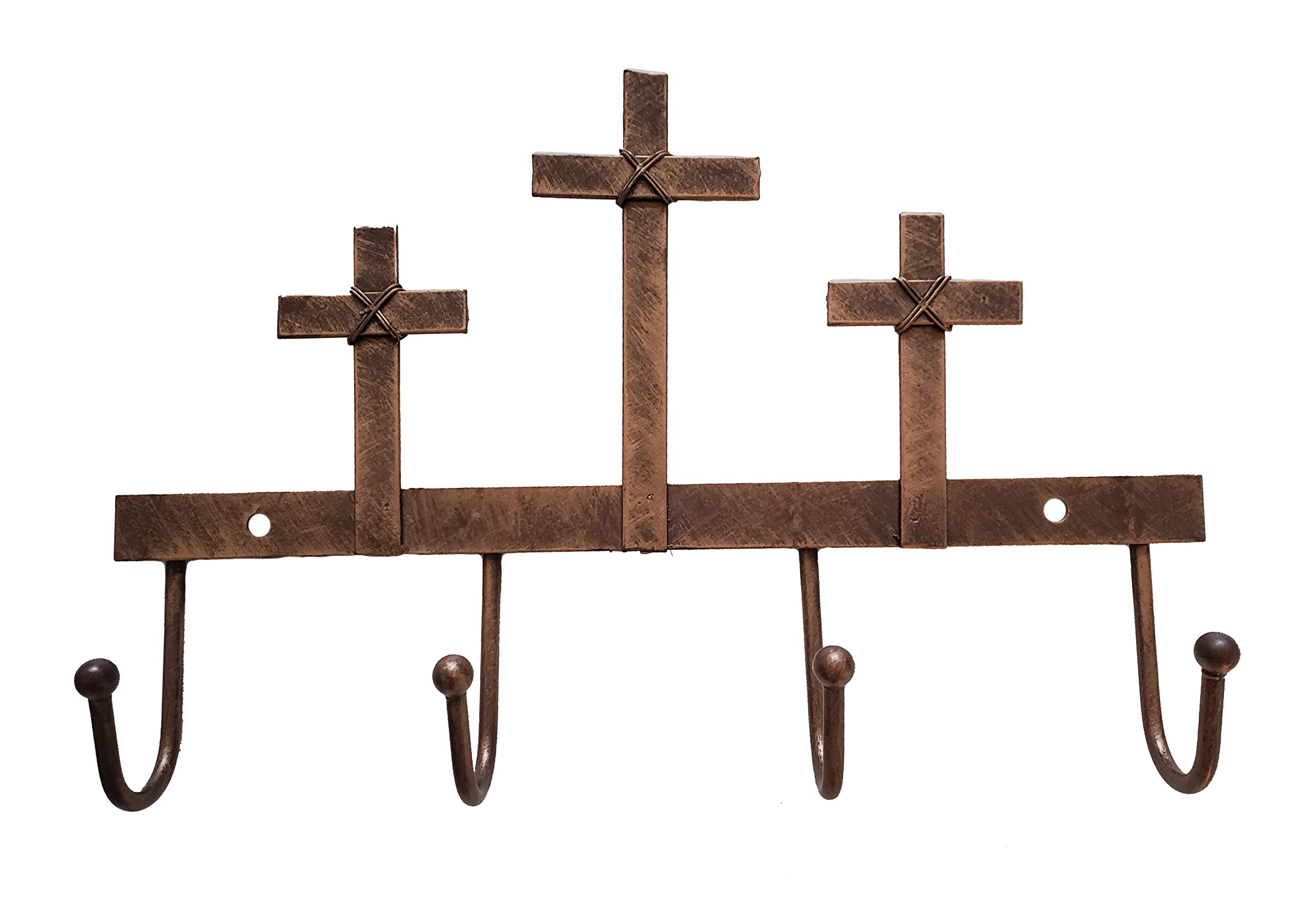 Key Holder Rustic Style Metal Cross Decorative Wall Mounted Hanger 4 Hook ( 9.5" W x 5.5" H x 1.2" D)
