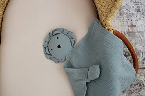 Marlowe & Co Organic Cotton Muslin Lion Lovey Blanket, Organic Cotton Muslin Lion Security Blanket (Sage)