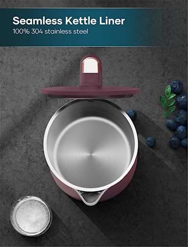 INTASTING Electric Kettle for boiling water Double Wall 100% Stainless Steel Inner 1500W Fast Heating 1.5L Hot Water Boiler Auto Shut-Off & Boil Dry Protection BPA-Free Electric Tea Kettle Red