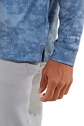 Coolibar UPF 50+ Men's Erodym Long Sleeve Golf Polo - Sun Protective (Large- Blue Digital Camo)