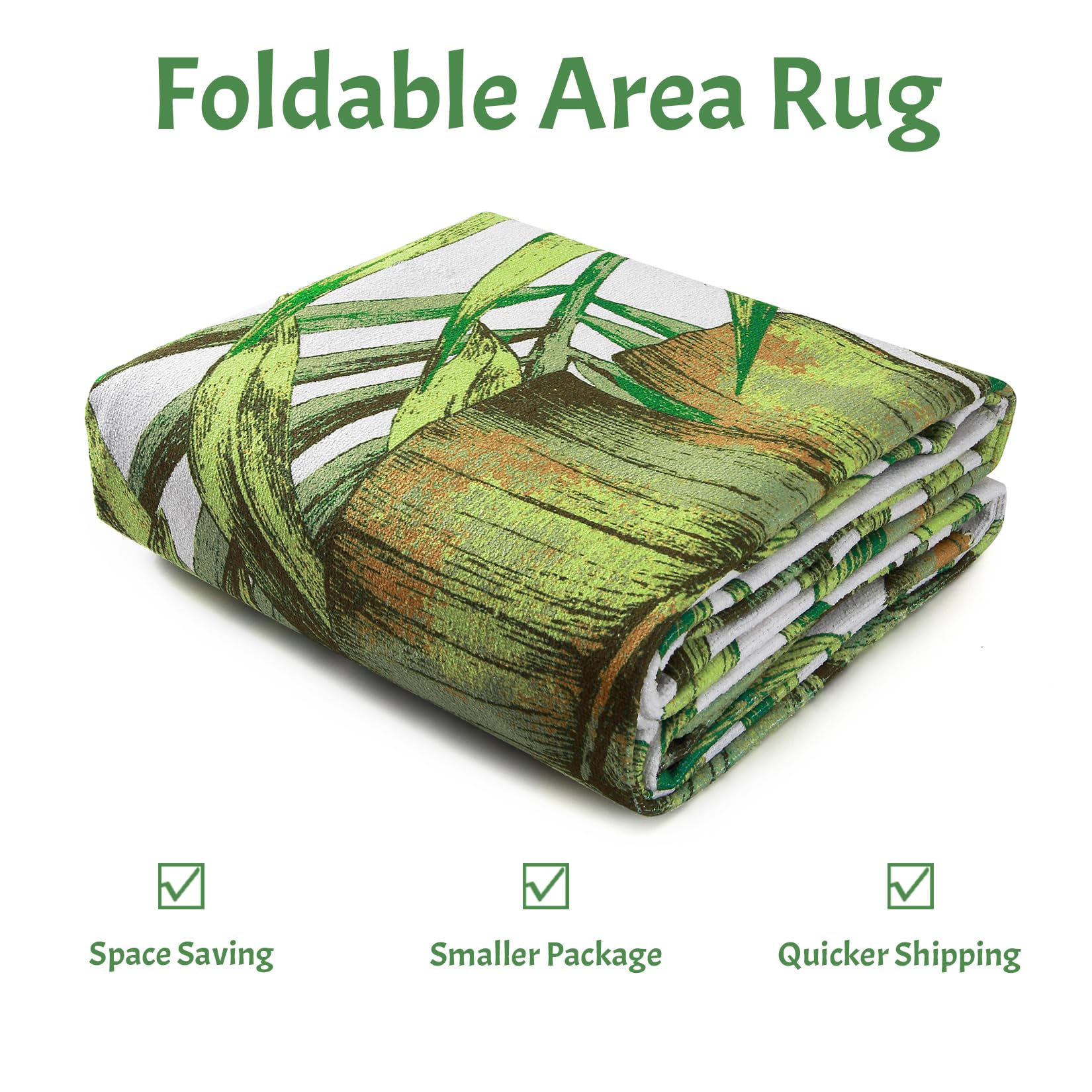 CAREMEE 8x10 Washable Area Rug Palm Tree Leaf Area Rug Indoor Throw Carpet Rug Non Slip Low Profile Non-Shedding Large Area Rug Thin Rug for Living Room Bedroom Kitchen, 8'x10' Green