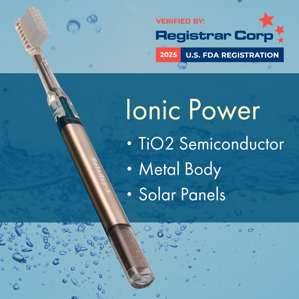 Soladey 3 Ionic Toothbrush, Solar Panels and TiO2 Semiconductor (Tapered Orange),Ready to use Ionic Toothbrush