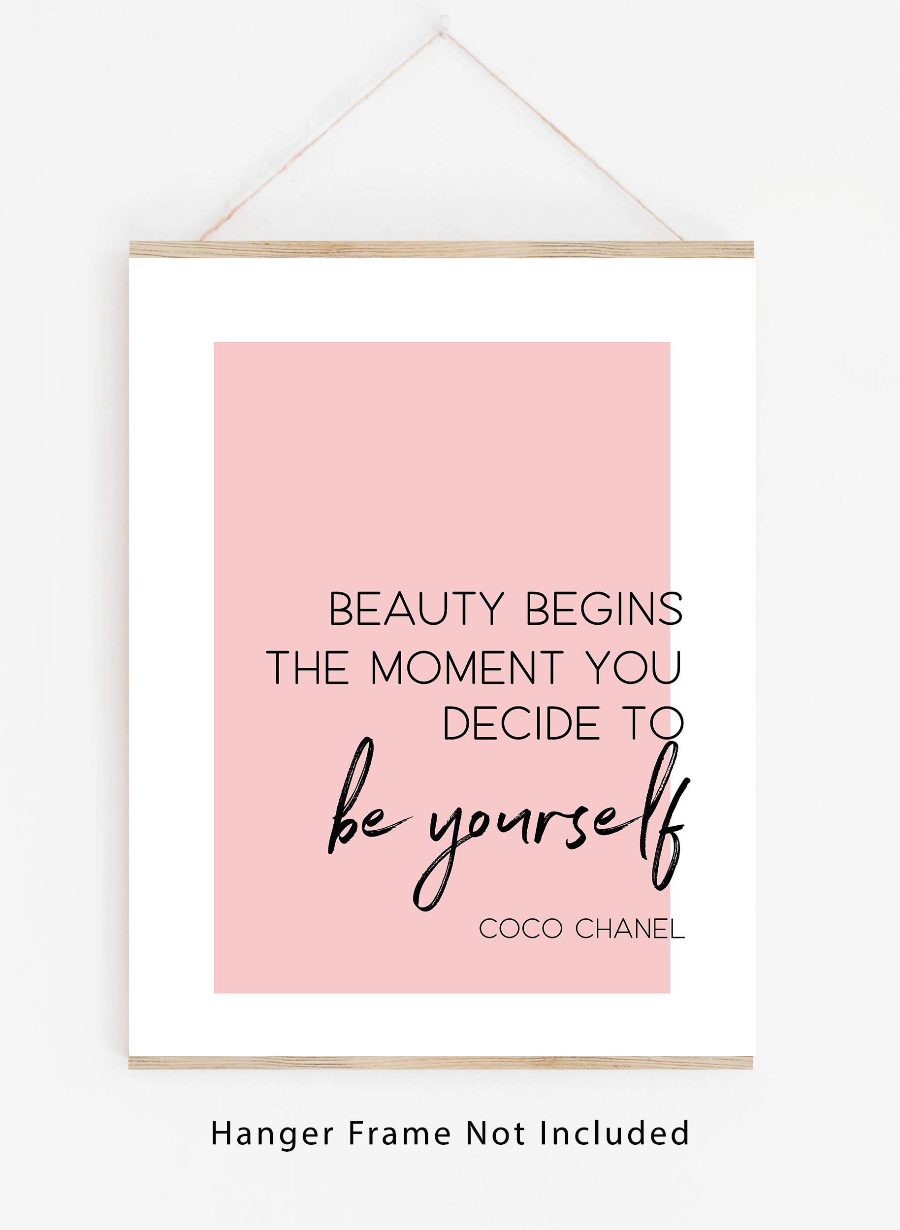 Coco Chanel Inspirational “Beauty Begins” Typography Word Wall Art - 11x14 UNFRAMED Pink, Black & White Print - Makes a Great Gift for Lovers of Minimalist, Fashion, Motivational Decor.