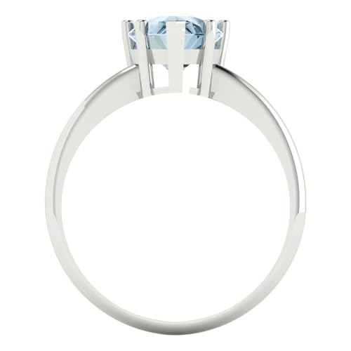 Clara Pucci 2.50 ct Pear Cut Custom Engraving Sky Blue Topaz Engagement Wedding Solitaire W/Accent Ring 18K White Gold for Women Size 8