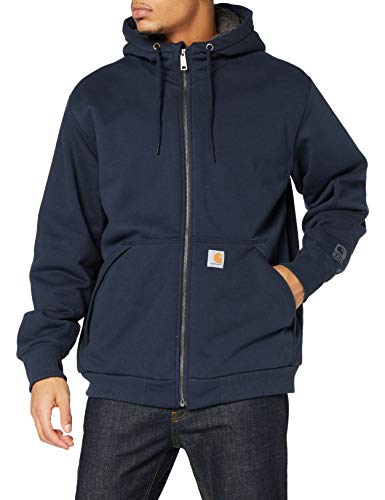 Carhartt Men's Rain Defender Rockland Sherpa Lined Hooded Sweatshirt, New Navy, Small