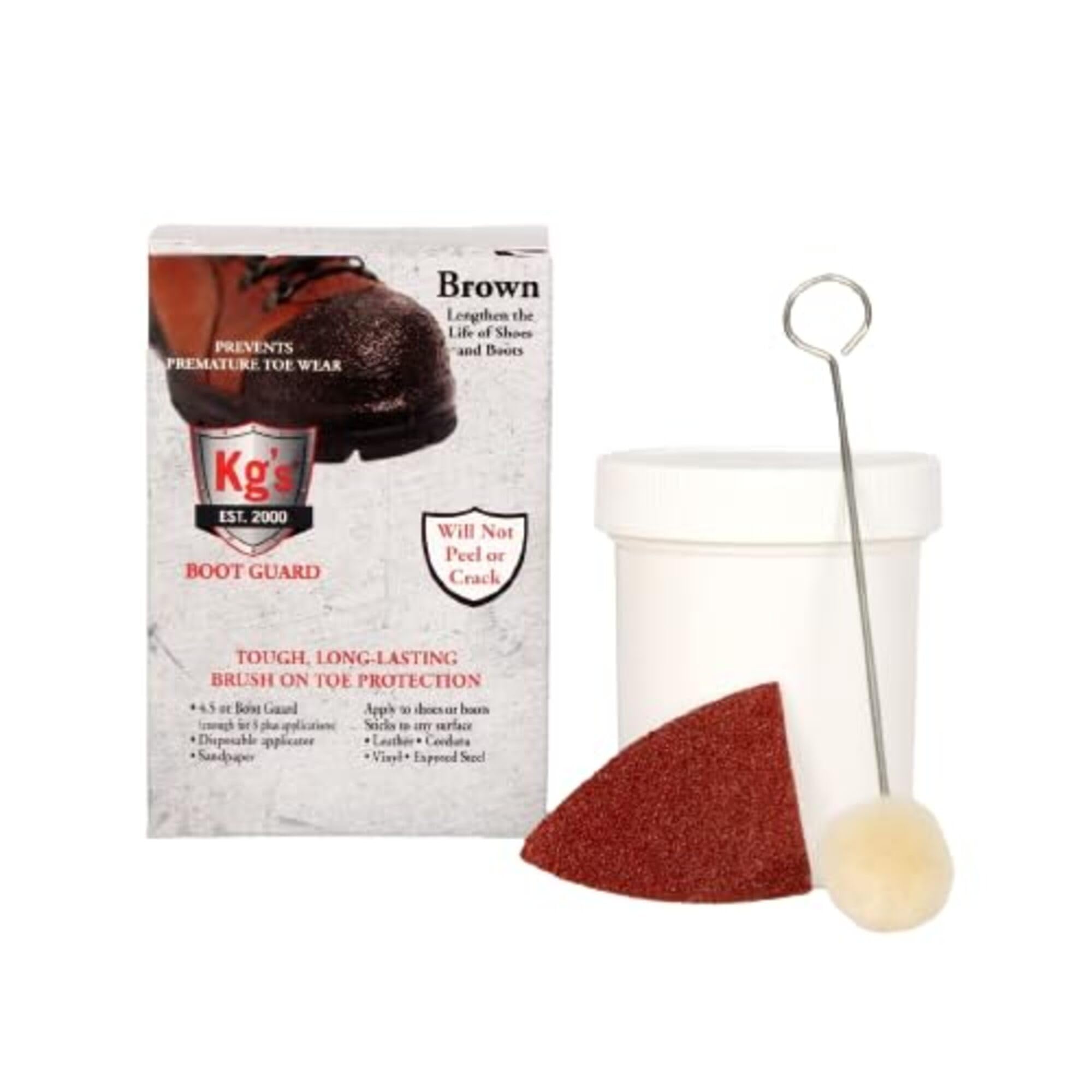 Kg's Boot Guard Brush On Toe Protection – Brush On Liquid for Tough, Long-Lasting Safety Protection on Boots, Made with Kevlar for Strong, Durable Protection (Brown, 4.5 Oz)