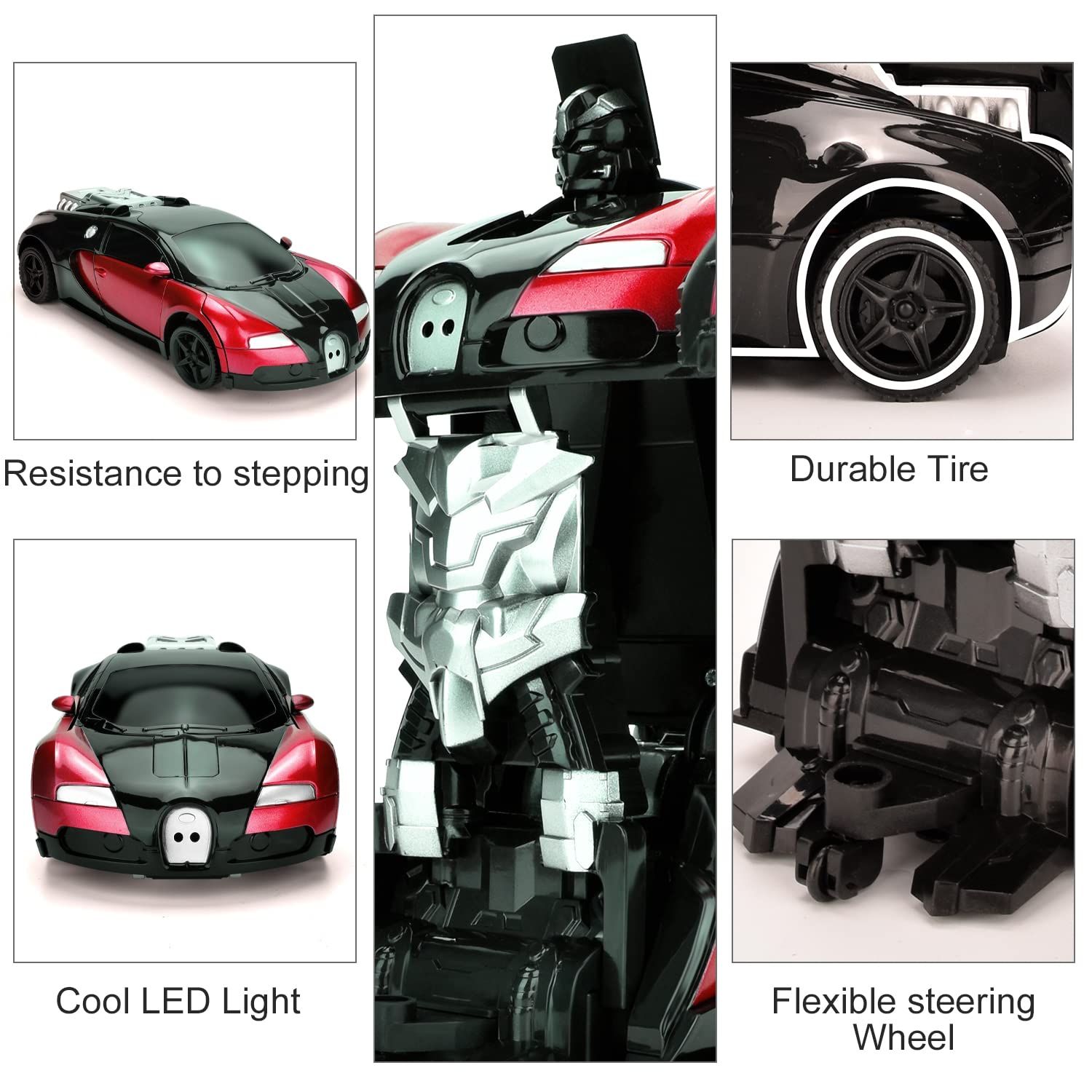 VillaCool Remote Control Car for 4 5 6 7 8-13 Year Old Kids, Exciting Transform Robot RC Car with One-Button Deformation & 360 Speed Drifting, New Year Birthday for Boys/Girls (Red)