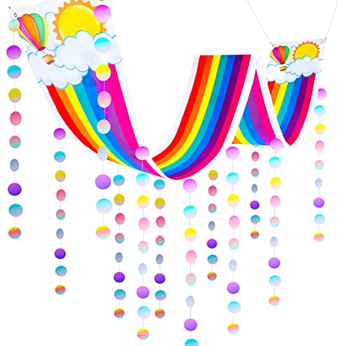Spiareal Hanging Rainbow and Cloud Ceiling Decorations Rainbow Party Ceiling Decorations with Rainbow Paper Garland Circle Dots Rainbow Party Decorations for Birthday Wedding, Baby Shower, Classroom Streamers