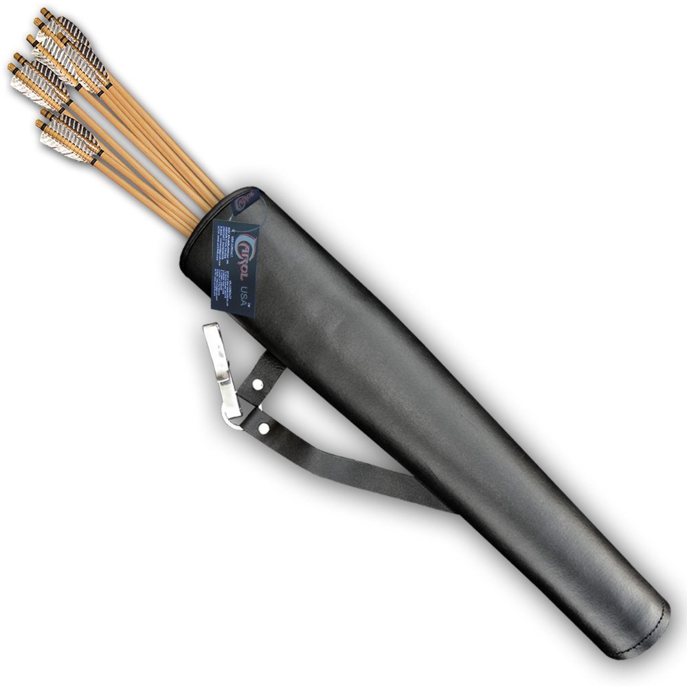 Carol Archery Tube Cow Leather Hip Arrow Quiver with Belt Clip 17" Long 1519 Black