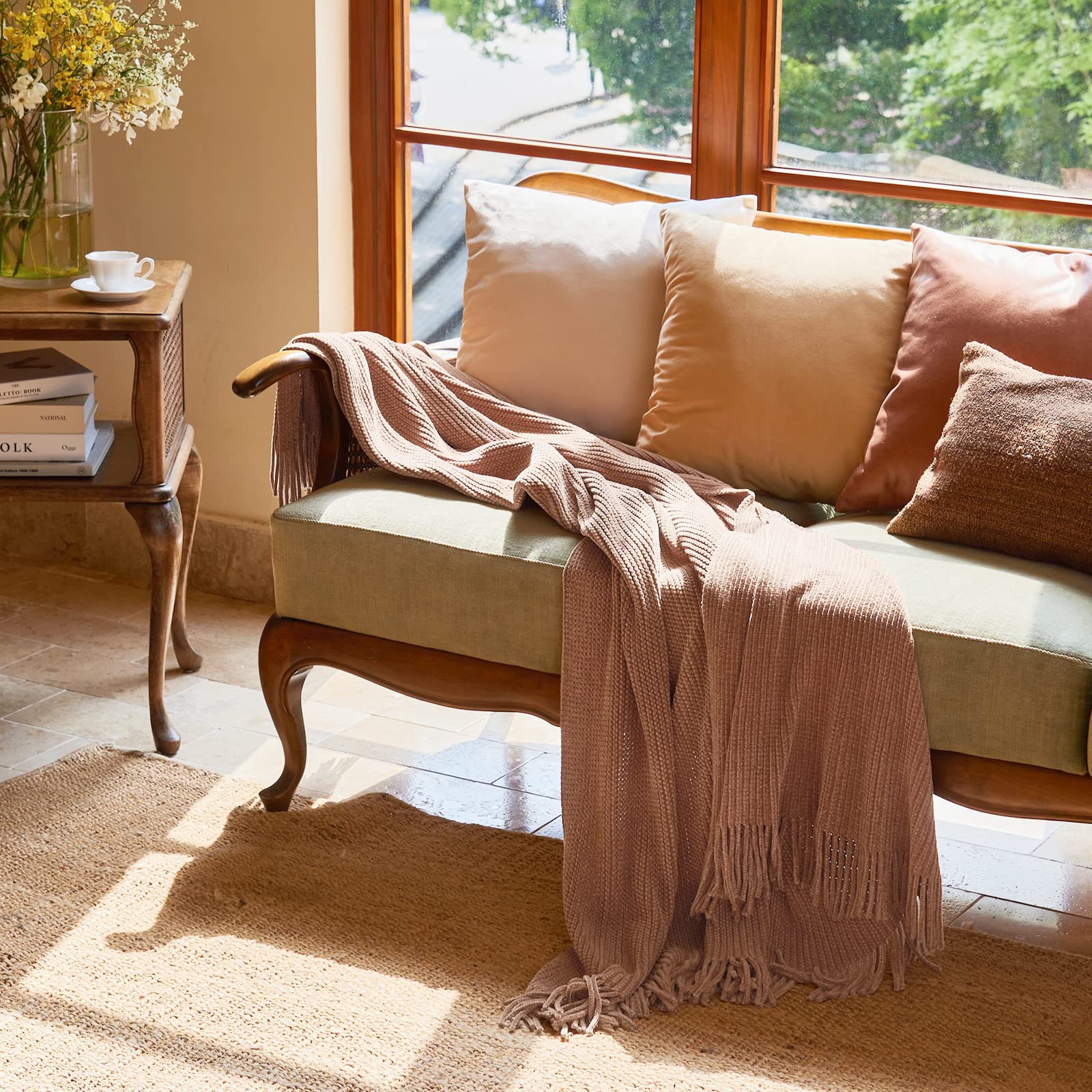 lifein Fall Pink Throw Blanket for Couch-Soft Boho Bed Throw Blankets,Cozy Chenille Knitted Throw,Small Farmhouse Lightweight Blanket&Throw for Autumn,Woman,Girl,Chair,Sofa,Home Decor(Pink,50 * 60")