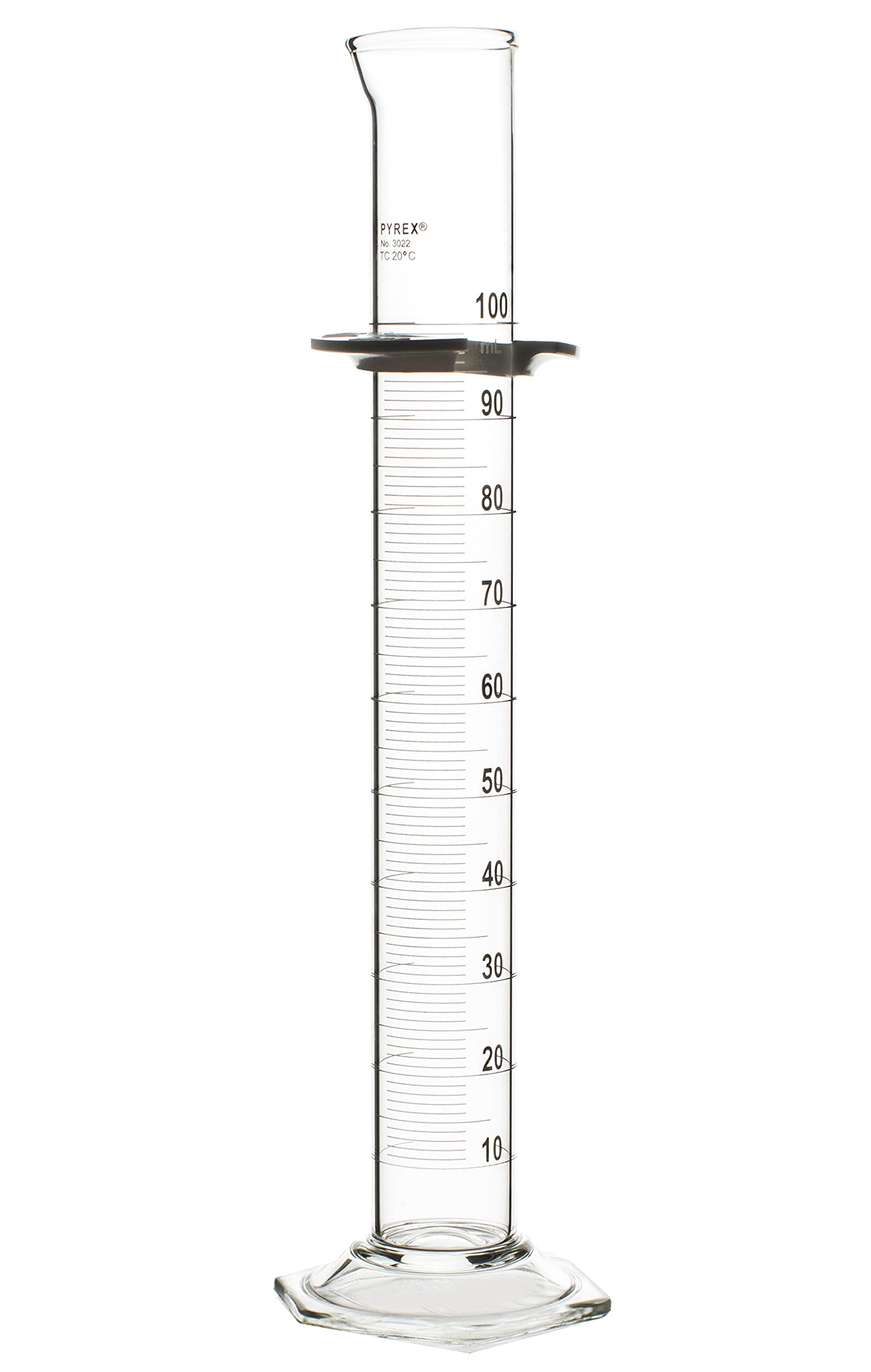 PYREX Single Metric Scale Glass Graduated Cylinder to Contain (TC) - Borosilicate Graduated Cylinder, Premium Scientific Glassware for Laboratories, Classrooms or Home Use - 100mL, 1 Pack