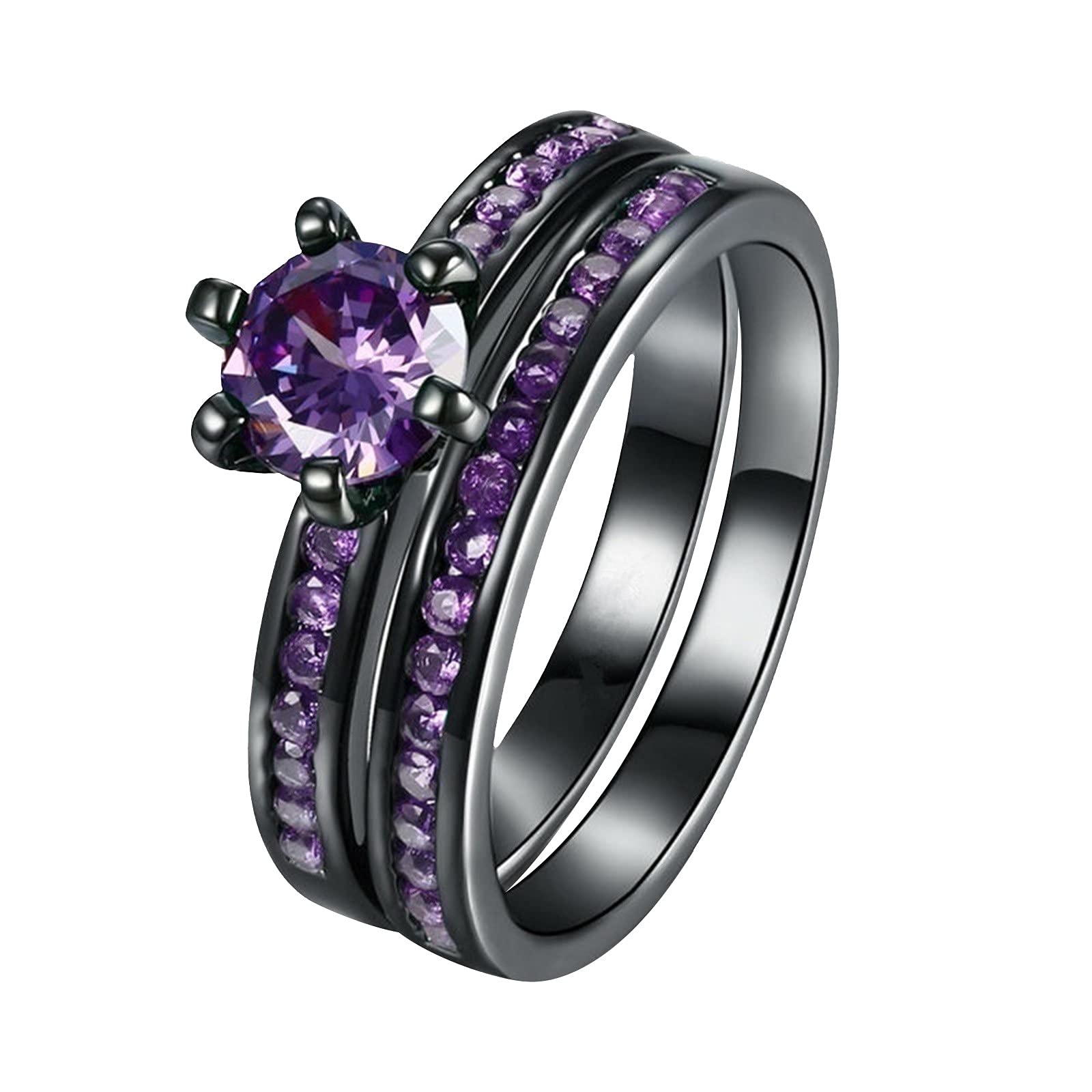Colorful Cubic Zircon Ring Wedding Engagement Eternity Bridal Ring Set Filled Zirconia Ring Purple