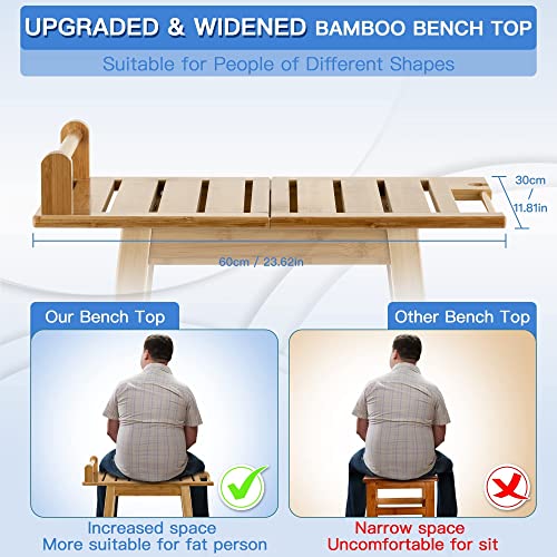 ETECHMART 2-Tier Bamboo Shower Bench, 24 Inch Spa Stool with Storage Shelf for Inside Shower Legs Shaving, Entryway or Bathroom, A-Shaped Shower Bath Seat for Seniors Adults Disabled Women, Natural