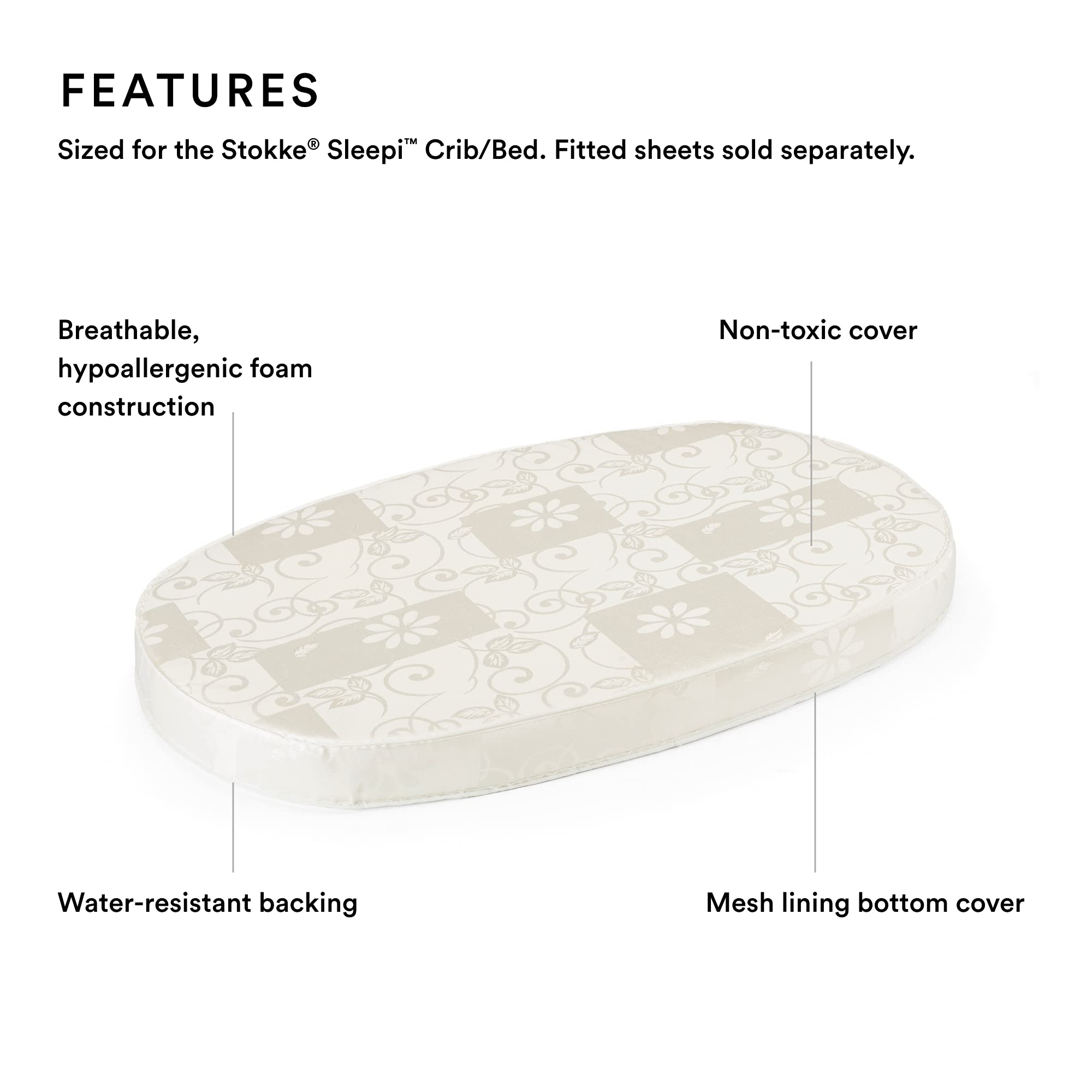 Stokke Sleepi Mattress, Natural White - Foam Crib/Bed Mattress - Offers Comfort & Support for Children - Includes Non-Toxic Cover