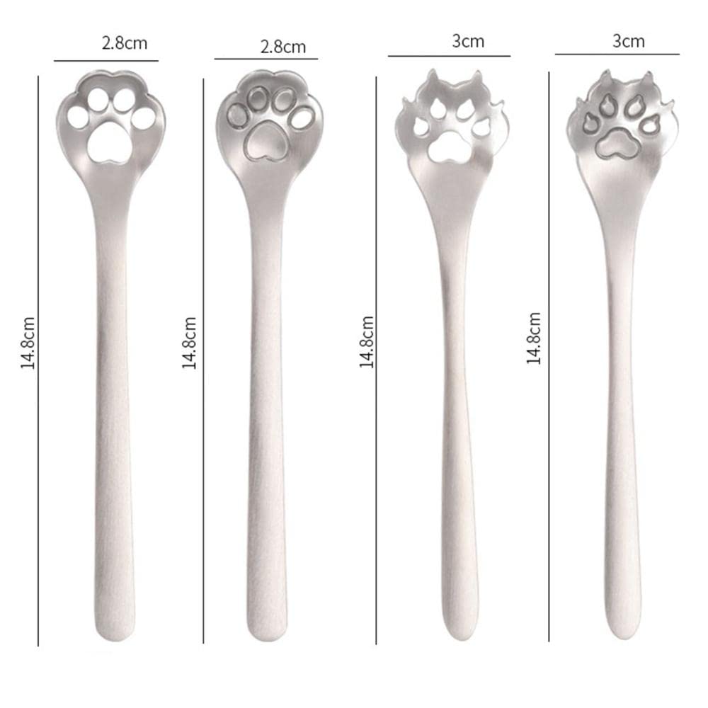 Cat Paw Coffee Spoons, Cute Cat Paw/Dog Paw Stainless Steel Teaspoon Sugar Ice Cream Cake Dessert Spoon Stirring Spoon(Hollow Cat Paw,silver)