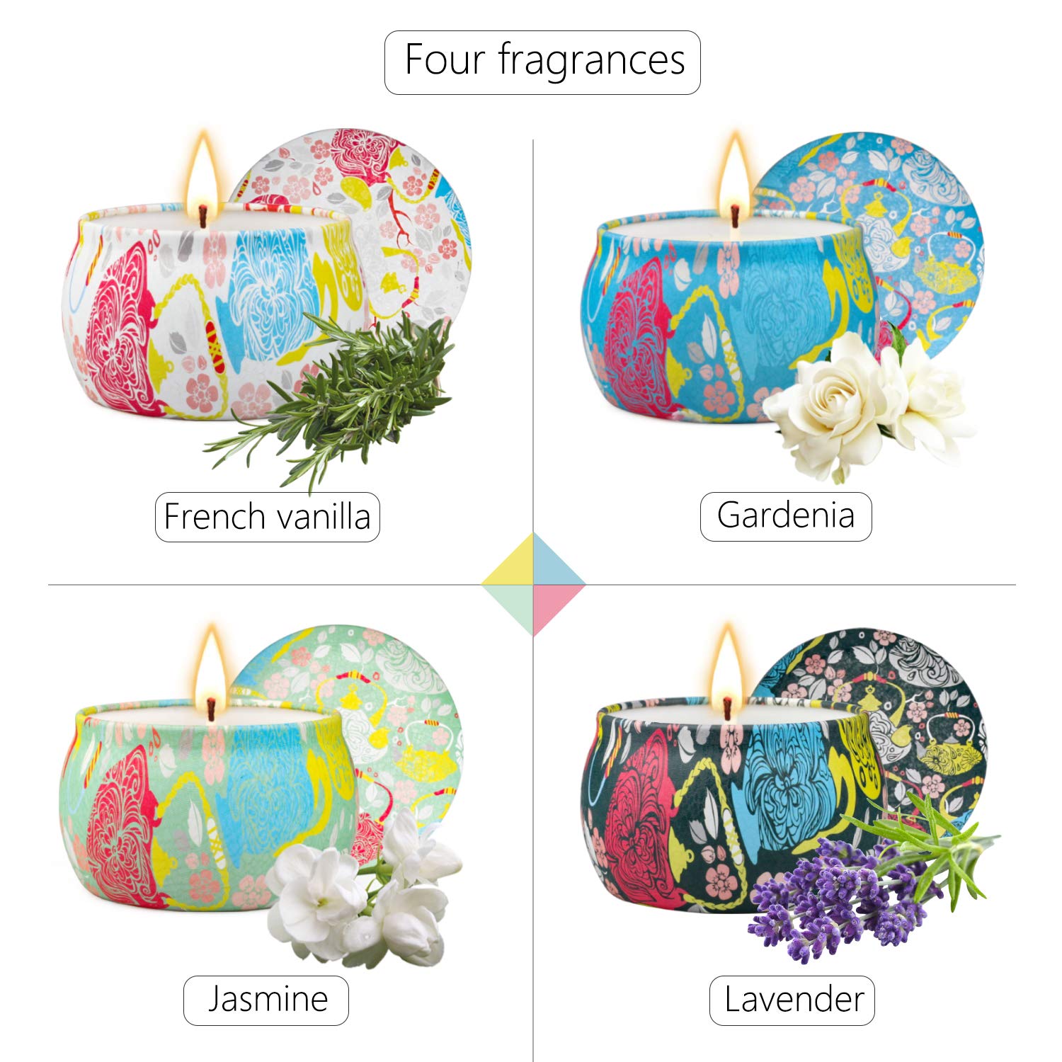 Scented Candles Gift Set, 4 Pack Birthday Gifts for Women 4.4oz Soy Wax Candles for Home Scented, Lavender Candle Set, 8% Essential Oil Aromatherapy Candle Gift for Stress Relief