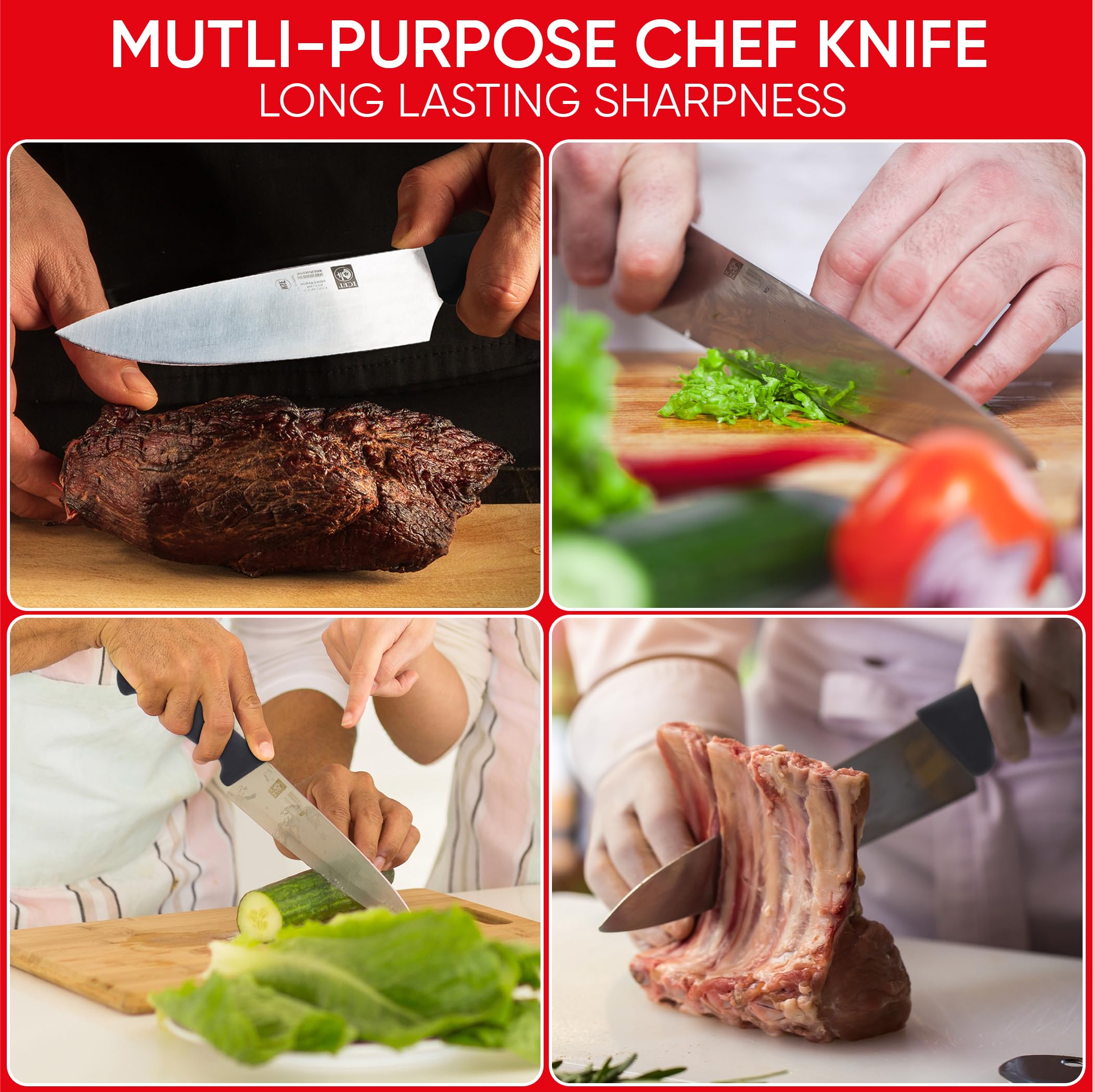 Light 'n' Mighty 8-Inch Chef Knife, Razor Sharp Kitchen Knife, Carbon Stainless Steel Knife, Perfect as Chopping Knife, Meat Knife or Slicing Knife | Very Sharp Knife, Cuts Everything With a Touch.