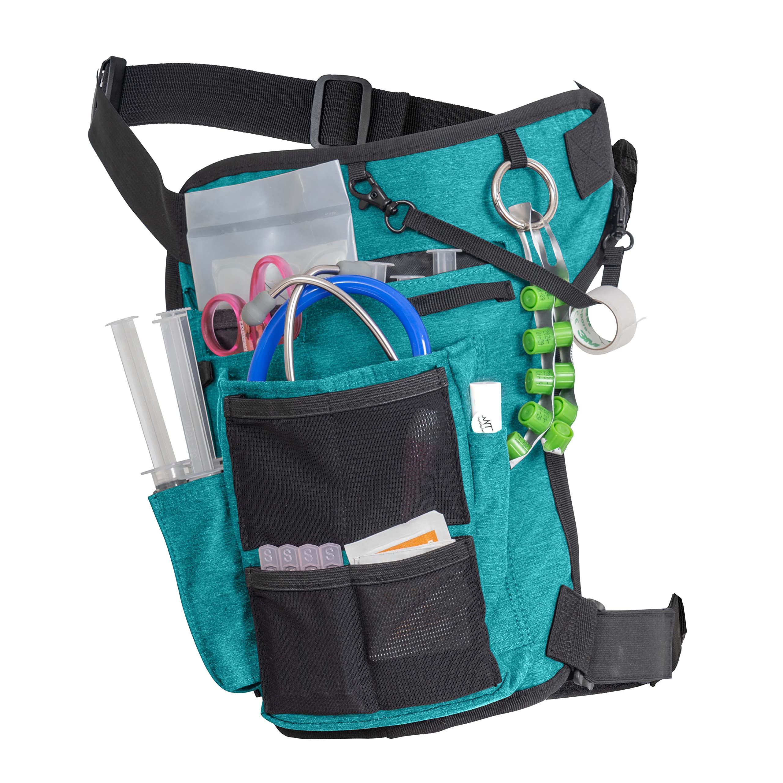 Nurse Fanny Pack w/Elastic Leg Band - Multi Compartment Waist Organizer Tool Bag for Students, Practitioners & Medical Professionals (Aqua Blue)