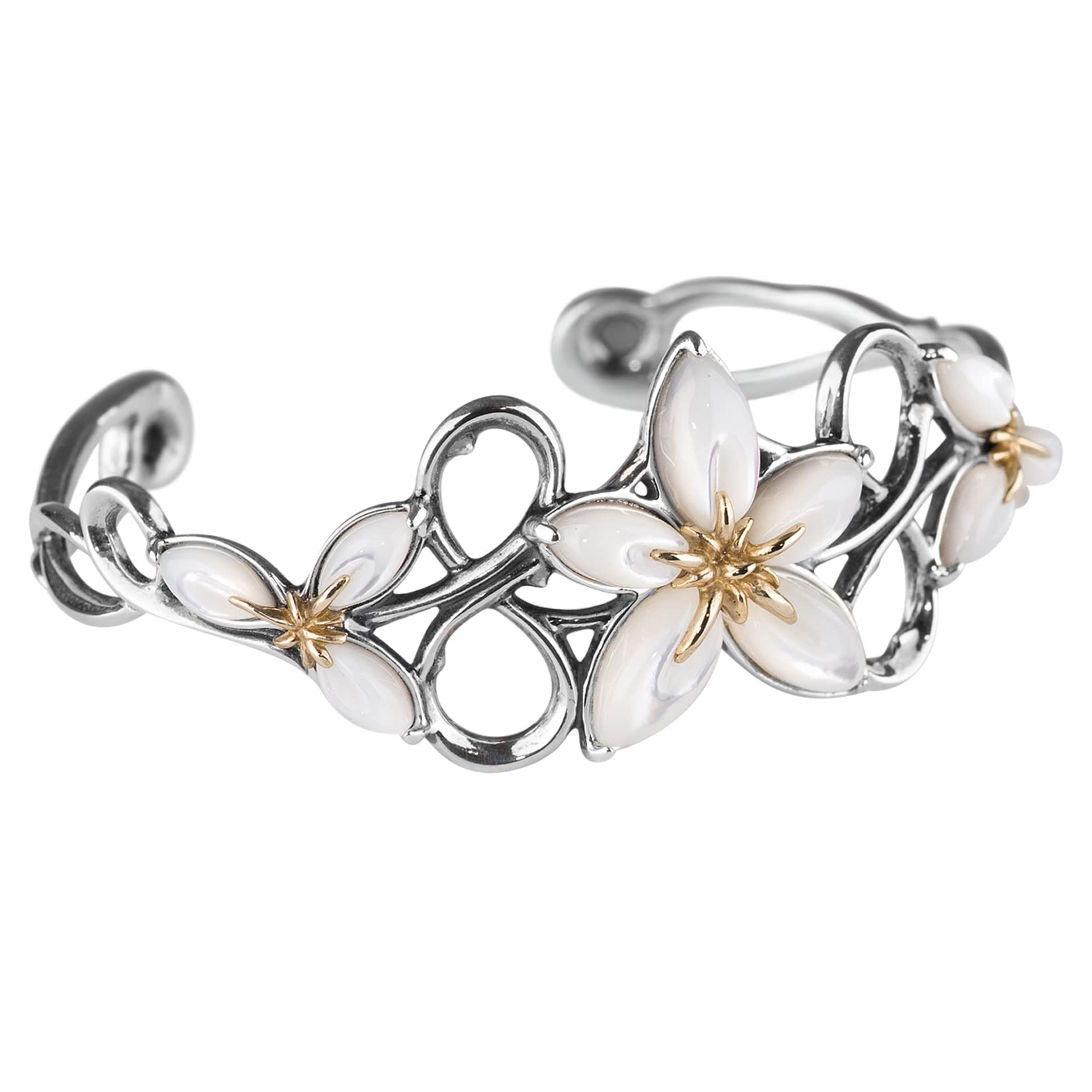 Carolyn Pollack American West Sterling Silver & Brass Women's Cuff Bracelet Flower Design Size Medium