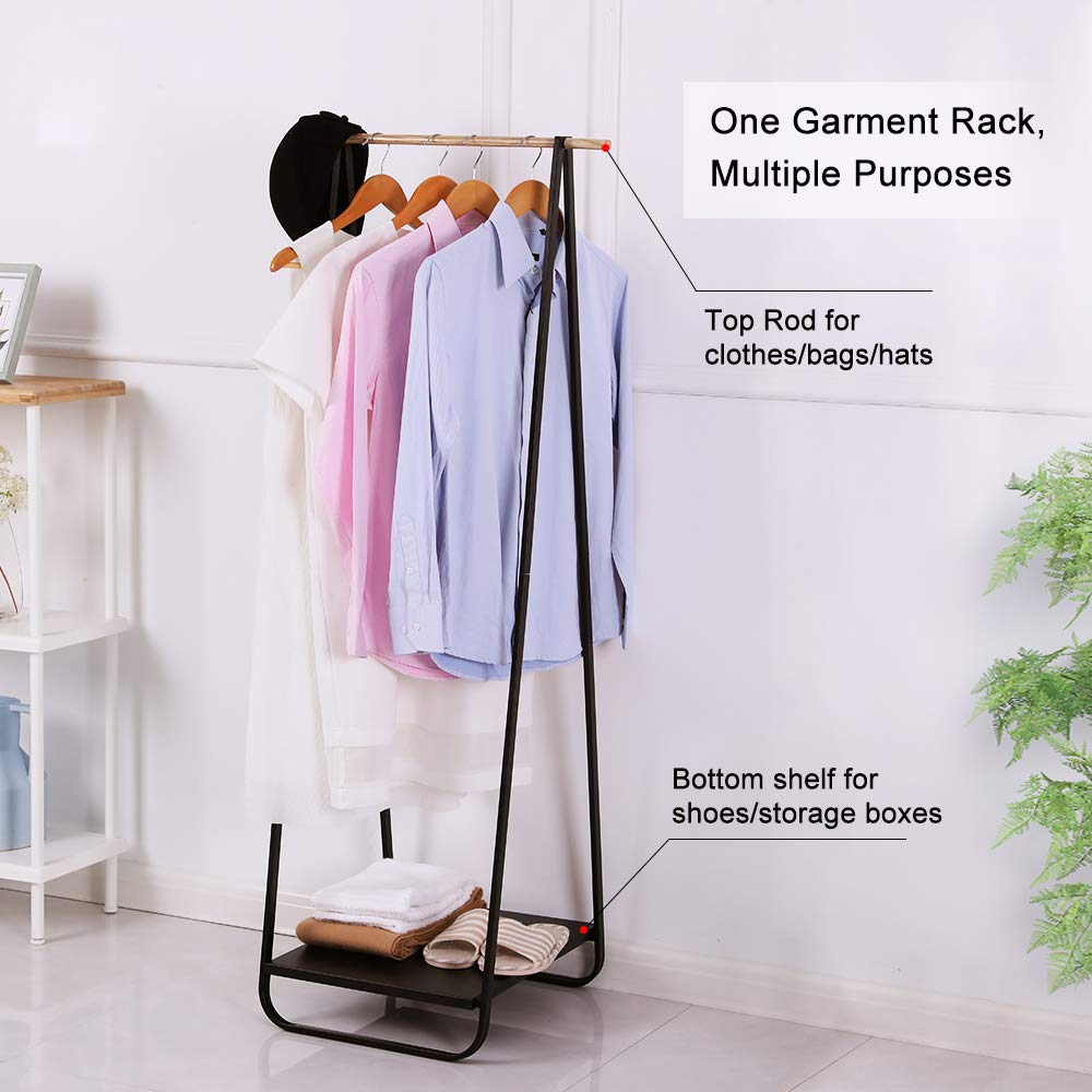 JEFEE Compact Clothes Rack Simple Garment Rack with Shelf 1-Tier Coat Clothing Organizer Storage for Hats Bags Shoe for Entryway Bedroom Dorm Pool, L21.3xW18.3X H55.1 inch, Black