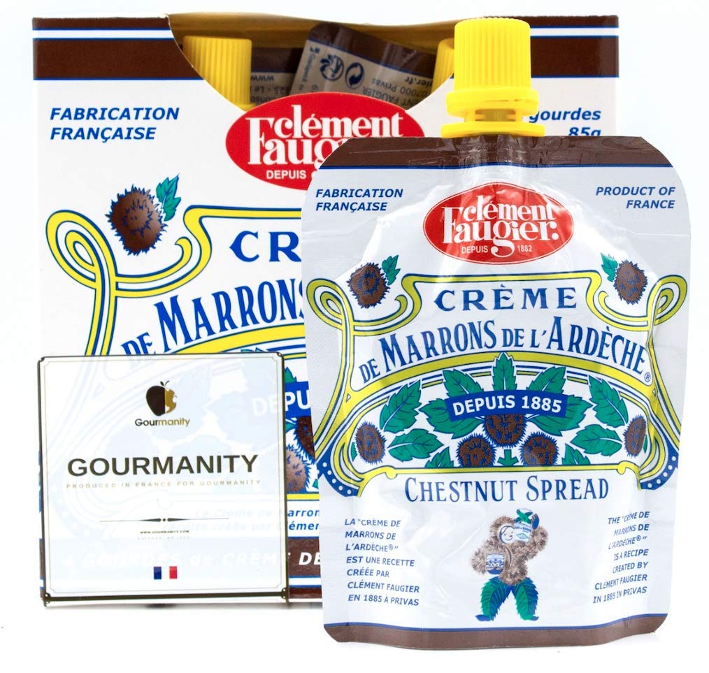 Clement Faugier Chestnut Spread From France 3oz (Pack of 4) Chestnut Jam Pouch | Creme De Marron Chestnut Puree | Chestnut Paste French | Gourmet Chestnut Cream, Kosher | Produced For Gourmanity