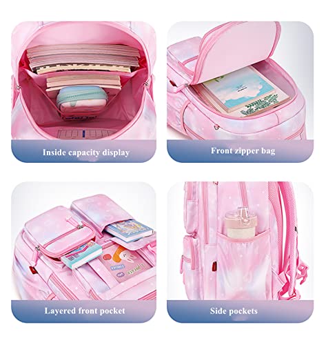 Girls backpack,Kids Backpack for Girl,Cute Elementary Bookbag Waterproof Large Capacity School Bag Backpacks for Girls (Pink)