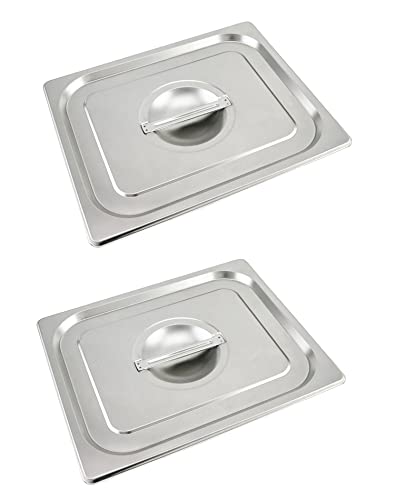 QWORK Solid Pan Lid with Handle, 2 Pack Stainless Steel Steam Table Pan Cover, for 1/2 Size Steam Pans