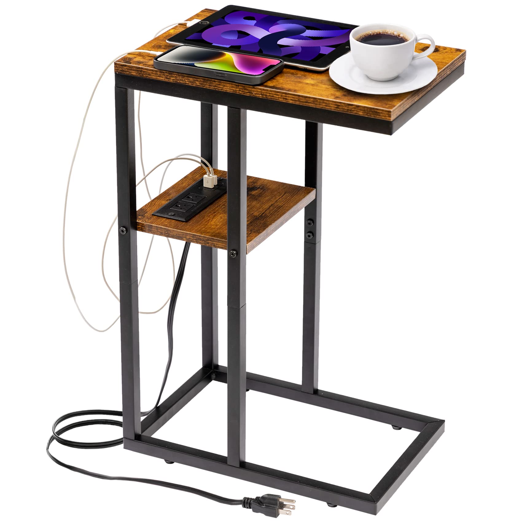 C Shaped Side Table With Charging Station End Tables With Usb Ports And Outlets Slim Skinny Narrow End Tables For Small Spaces Bedside Tables Couch Tables That Slide Under Sofa Tables For Bed Tray Tv