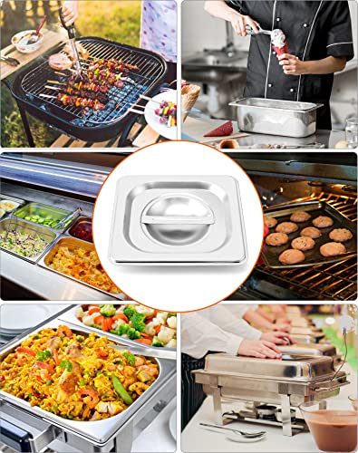 QWORK Solid Pan Lid with Handle, 4 Pack Stainless Steel Steam Table Pan Cover for 1/6 Size Steam Pans