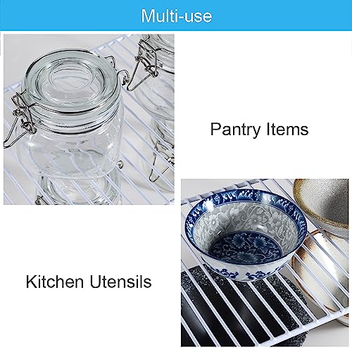 iPEGTOP Set of 4 Large (15.7 x 9.4 Inch) Kitchen Cupboard Organiser, Freezer Cabinet Storage Shelf Wire Rack, Rustproof Steel Shelves for Fridge Pantries Countertops Utensils -White