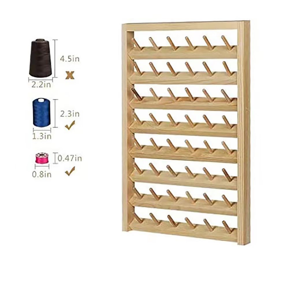 NW 48-Spools Wooden Thread Holder Sewing and Embroidery Thread Rack and Organizer Thread Rack for Sewing with Hanging Hooks for Wall