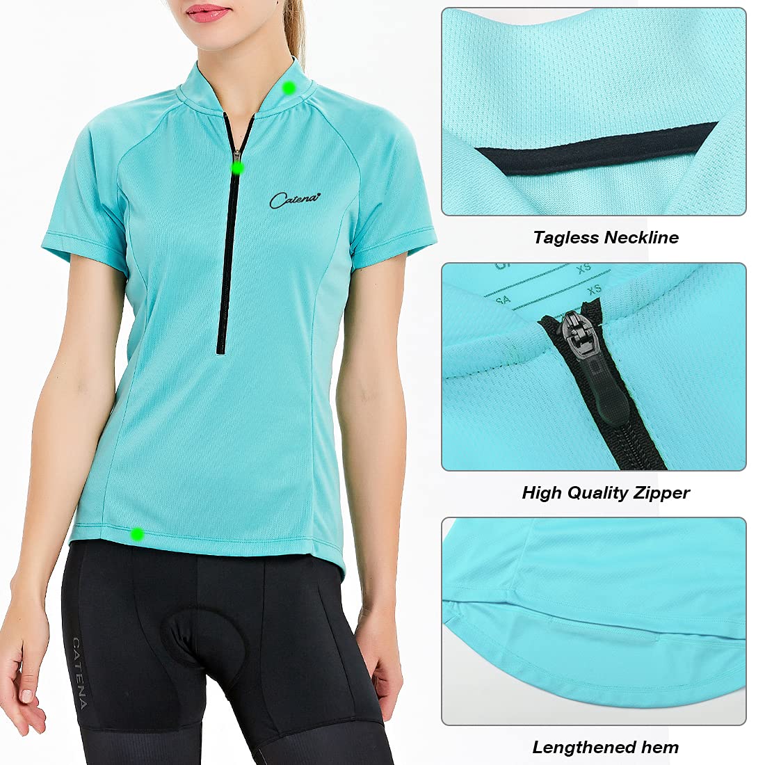 CATENA Women's Cycling Jersey Short Sleeve Shirt Running Top Moisture Wicking Workout Sports T-Shirt Blue