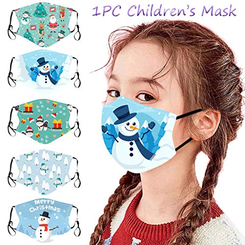 Walsent Kids Cute Print Adjustable Cotton Face Bandanas Washable for Face Mouth Protective Bandanas Children Outdoor Christmas Decorations