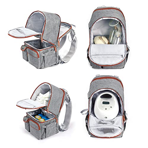 MOMIGO Breast Pump Backpack - Cooler and Moistureproof Bag Double Layer for Mother Outdoor Working Backpack with 13 Inch Laptop Compartment Fit Most Breast Pumps(Brown)