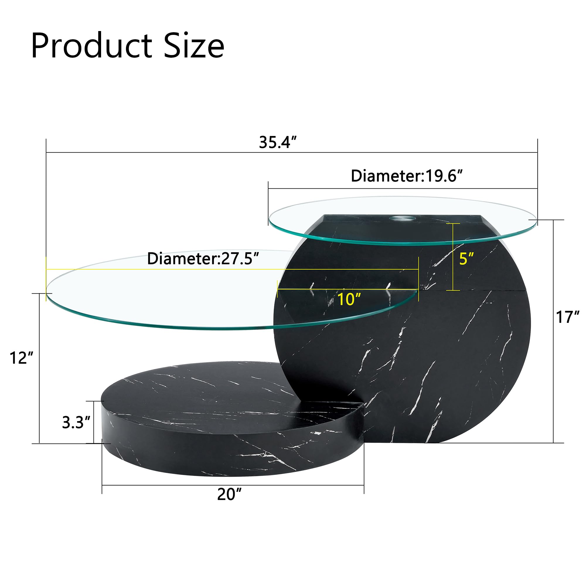 Glass Coffee Tables for Living Room Round Coffee Tables Modern Double Layer Round Table Circle Coffee Table for Small Space Home Office (35.4 Inch Black)