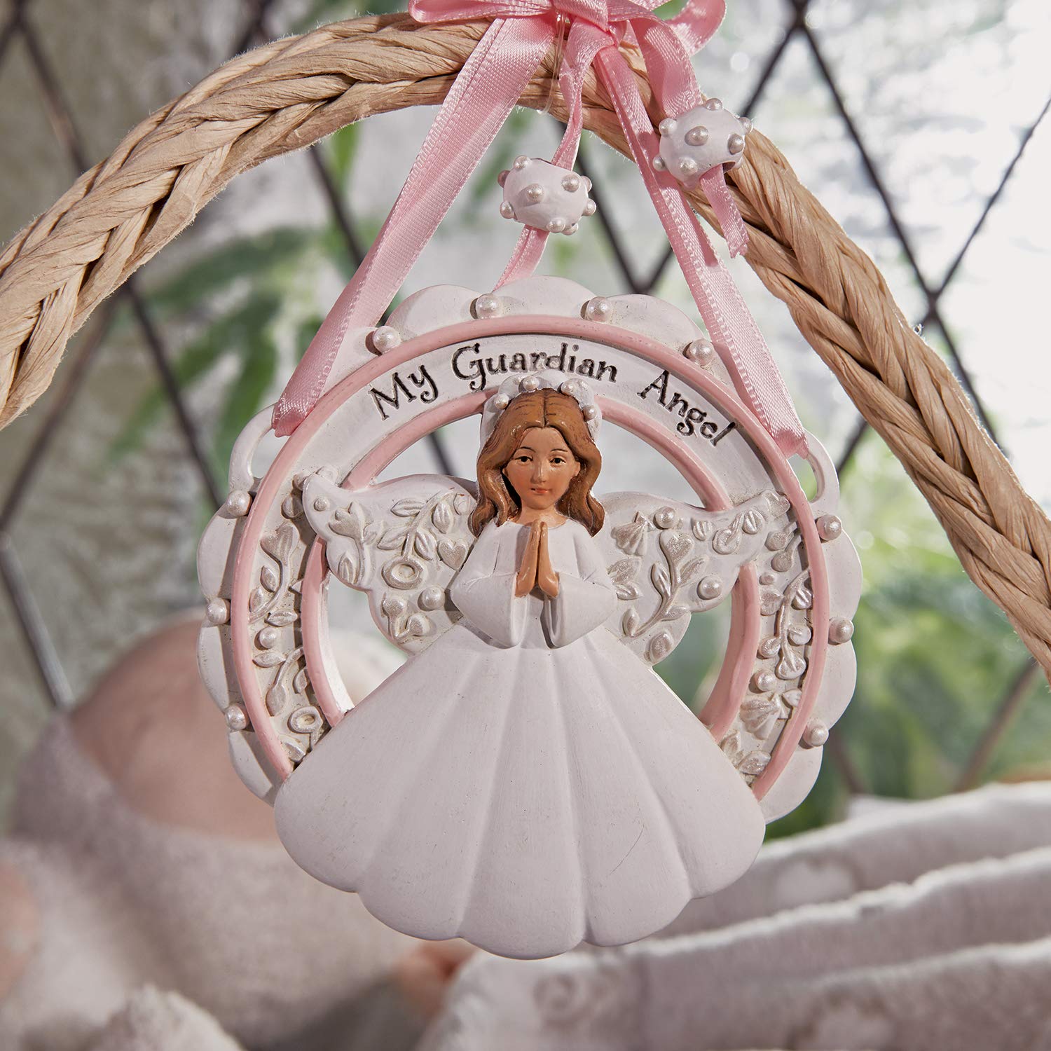CB Catholic Faithworks-Baptized in Christ Resin Crib Medal, 3.5-Inch, Pink - Angel