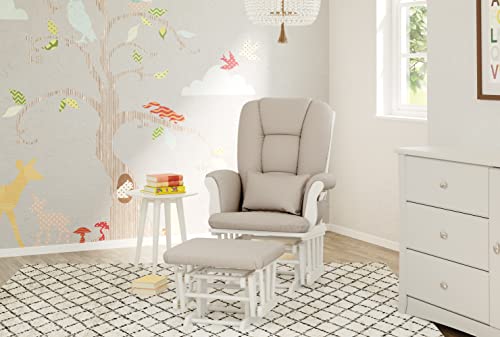 Storkcraft Tuscany Custom Glider and Ottoman with Free Lumbar Pillow (White/Taupe Swirl) - Cleanable Upholstered Comfort Rocking Nursery Chair with Ottoman