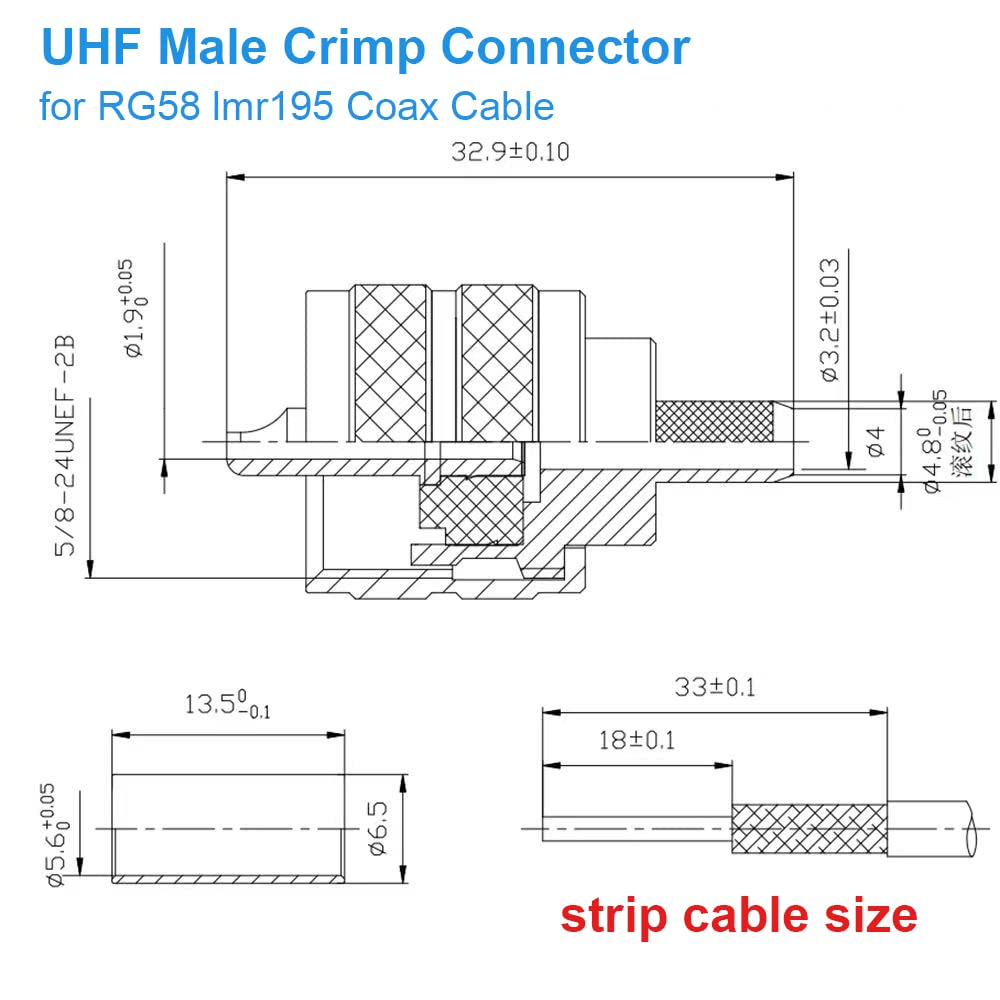 MOOKEERF PL-259 UHF Male Plug Crimp Coax Connector Adapter for RG58 LMR195 RG400 3D-FB KSR195 Cable (Pack of 10)