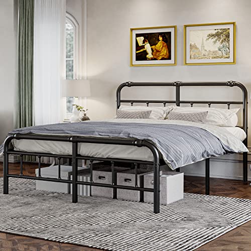 THEOCORATE King Size Bed Frame with Headboard and Footboard,14 Inch High Metal Platform, 3500lbs Support,No Box Spring Needed,Noise Free, Easy Assembly,Black
