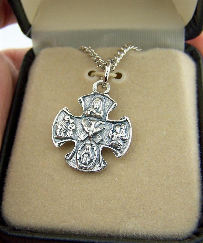 CB Silver Toned Base Four Way Dove Center Scapular Maltese Cross Medal, 3/4 Inch