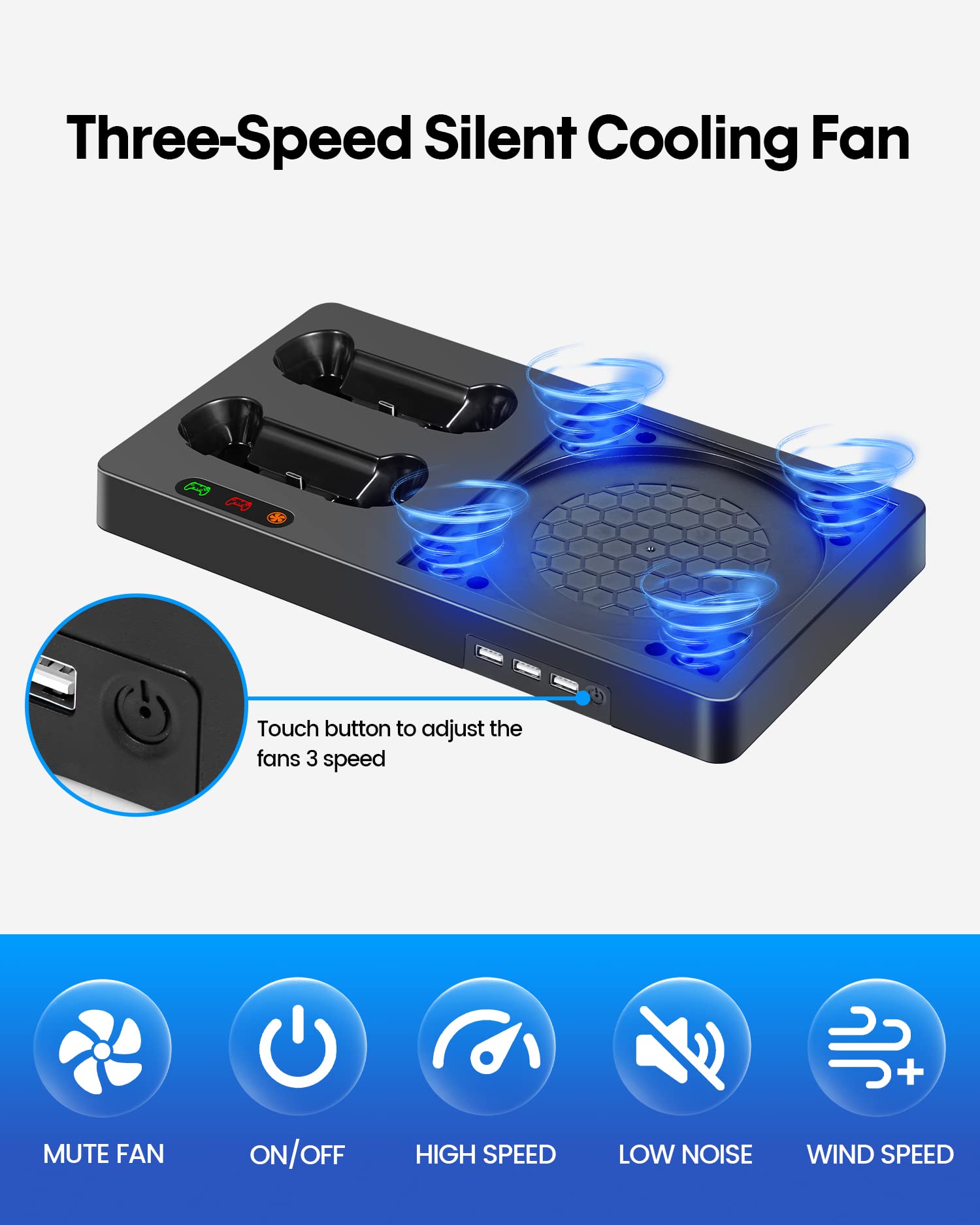 DEVASO Cooling Stand Compatible with Xbox Series X, Charging Station Dock with 2 Rechargeable Battery Pack and Dual Controller Charger Ports,3 Extra USB Ports, Black