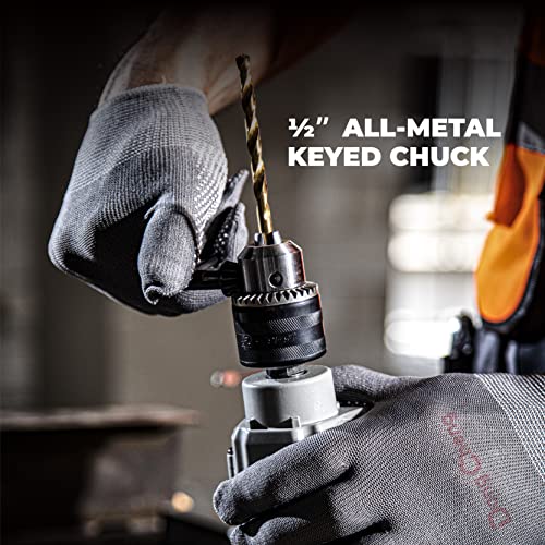 DongCheng Hammer Drill 6A,1/2 Inch Keyed Chuck, 0-3000 RPM/45000 BPM Impact Drill with 15PCS Drilling Bits for Concrete,Metal & Wood, DZJ05-13