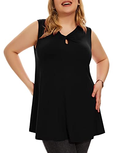 LARACE Plus Size Tank Tops for Womens Shirts Cut Out Trendy Clothes Loose Fit Tunics Twist Knot Sleeveless Blouses(Black 3X)