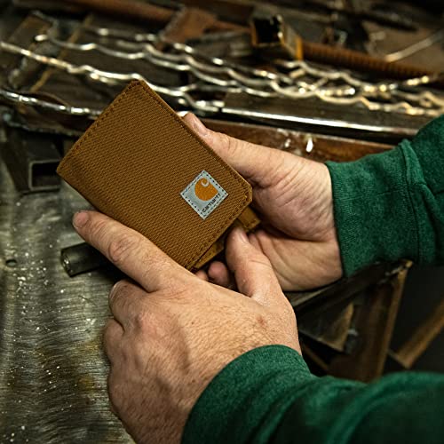 Carhartt Trifold Wallet, Durable for Men, Available in Leather and Canvas Styles, Nylon Duck (Carhartt Brown), One Size US
