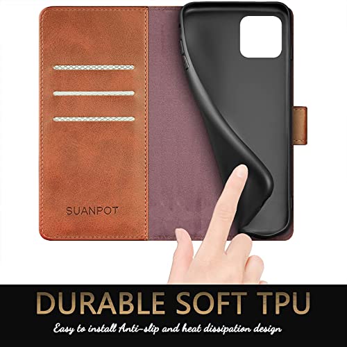 SUANPOT for iPhone 13(NON 13Pro)6.1 inch 5G with RFID Blocking Wallet case Credit Card Holder,Flip Book PU Leather Phone case Shockproof Cover cellphone Women Men for Apple 13 case Wallet Light Brown