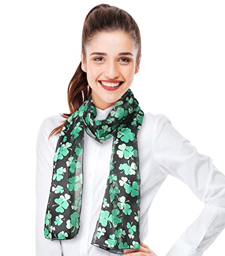 CBC Crown Women's St.Patrick's Shamrock Scarf Clover Scarf, One Size, Green White Black (Black - Shamrock)