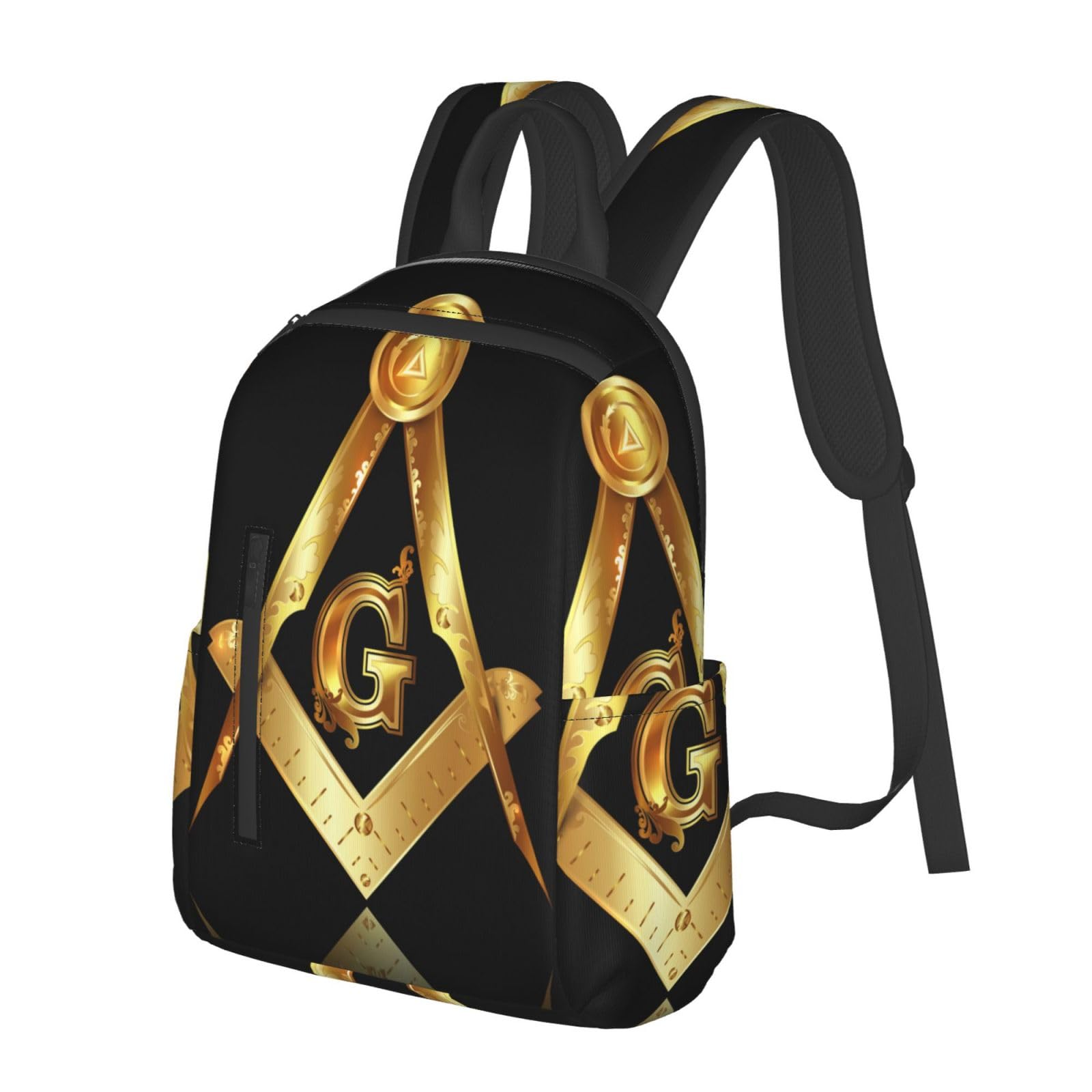 Cute Middle Backpack for Men Women, Lightweight Laptop Backpack Compatible with Gold Freemason Freemasonry Masonic Large Capacity Bookbag for Pencil Box Textbook Bottles