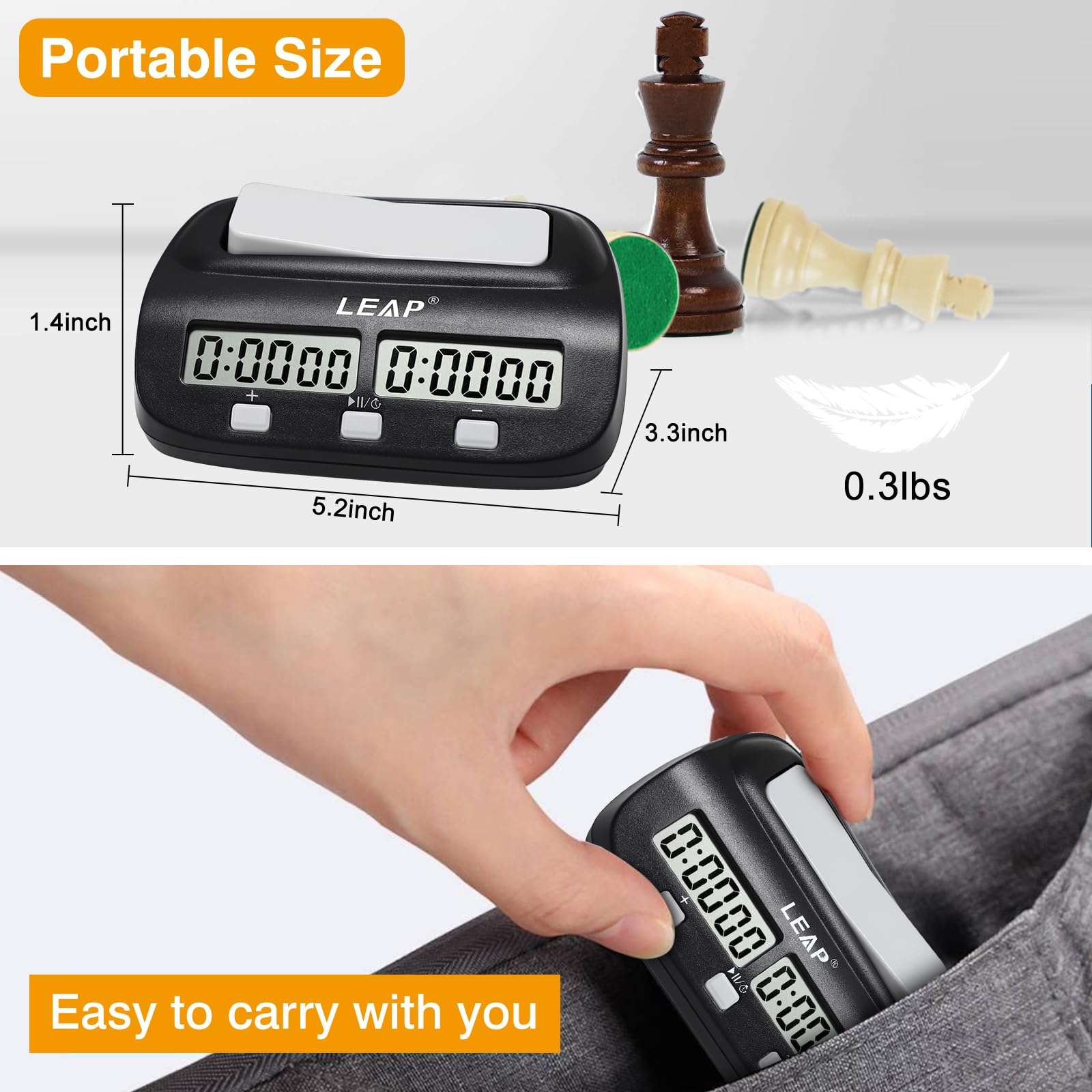 Chess Clock Professional Portable Digital Chess Timer with Bonus Delay Count UP & Countdown Alarm Function for Chess and Other 2-Players Board Game Black